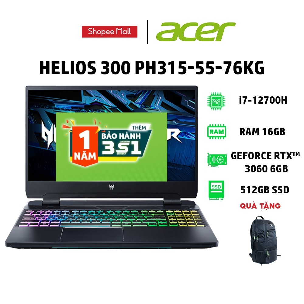 Laptop Acer Predator Helios 300 PH315-55-76KG i7-12700H |16GB |512GB ...