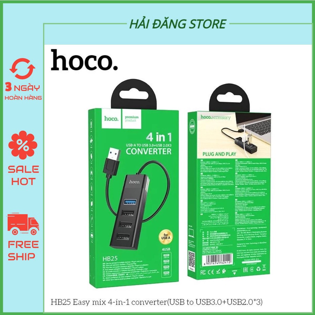 Cổng chuyển đổi HB25 USB Type C to USB ra 4 cổng USB cho Laptop, Macbook - HUB Type C sang HUB ...