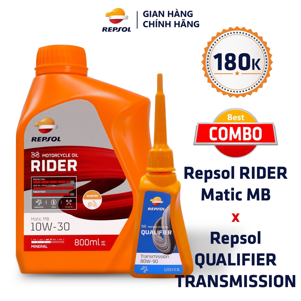 Combo Dầu Nhớt Xe Tay Ga Repsol Rider Matic MB 10w30 800ml + Nhớt Hộp ...
