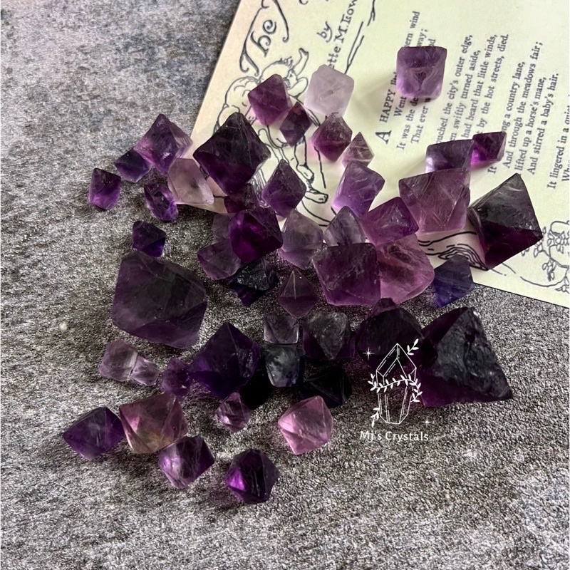 Đá thanh tẩy Purple Fluorite octagon lục giác sưu tầm, làm handmade ...
