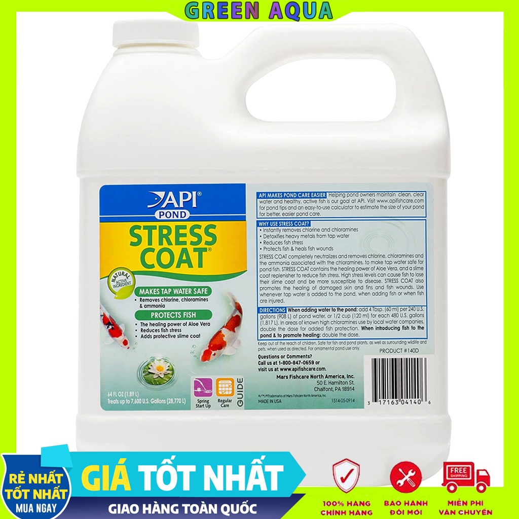 API - Pond Stress Coat (Bình 1890 ml) | Giảm Stress, khử Clo cho hồ cá ...
