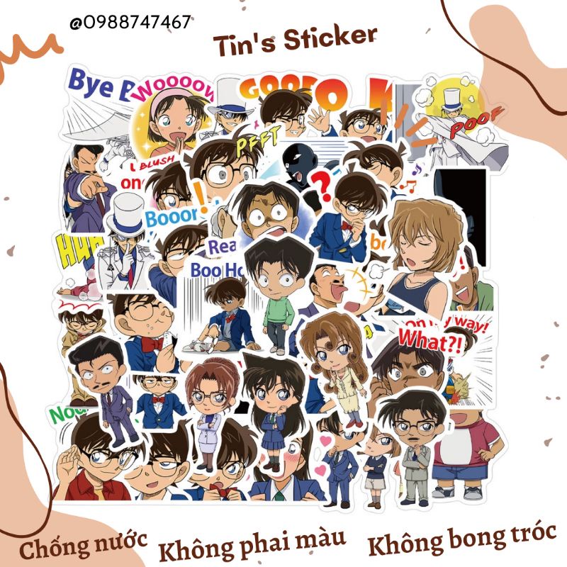 Set combo 50 sticker anime Thám tử lừng danh Conan chống thấm nước dán ...