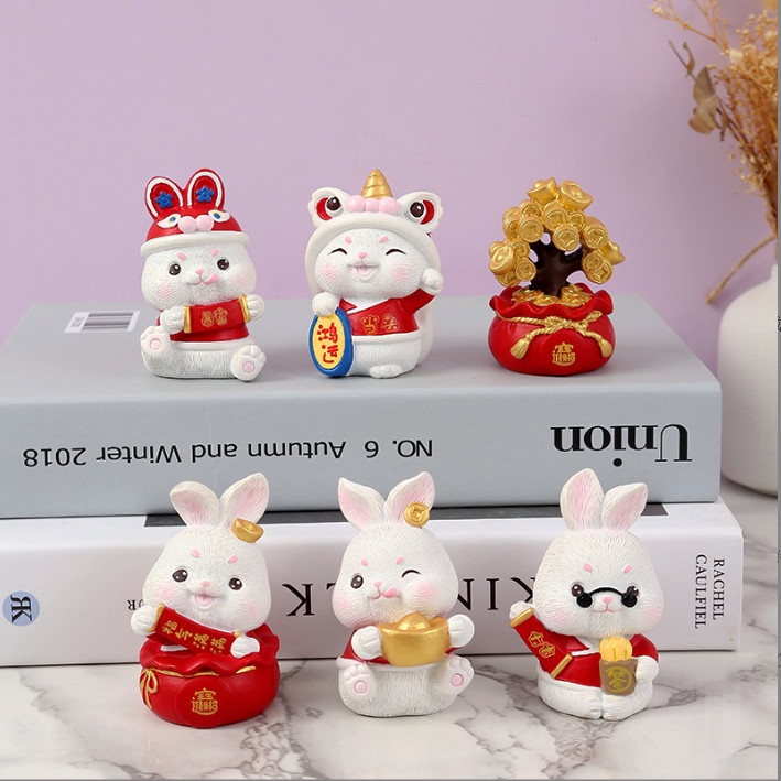 Decor taplo xe ô tô tượng thỏ may mắn trang trí bàn học, terrarium năm ...