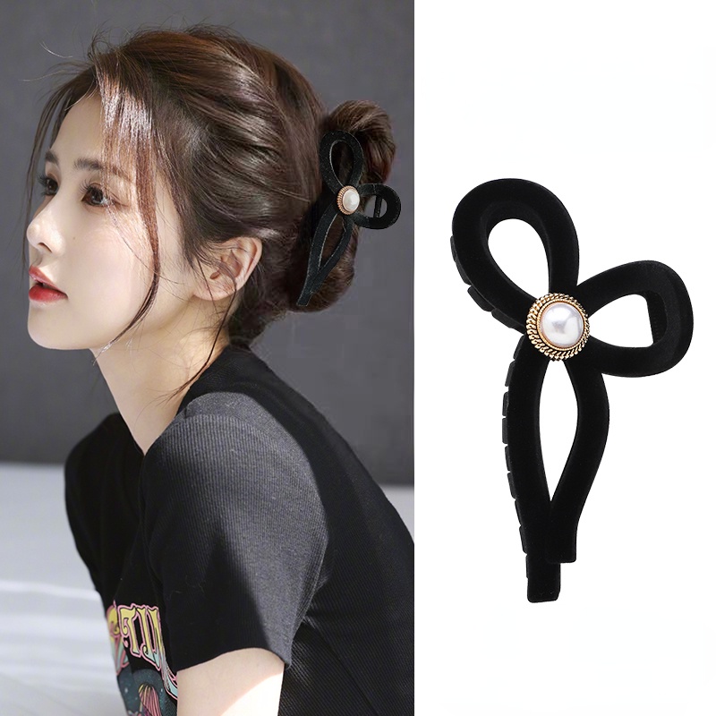 Kẹp Tóc Nơ Vải Nhung Màu Đen Cỡ Lớn Thời Trang Mùa Đông Xinh Xắn Cho Nữ