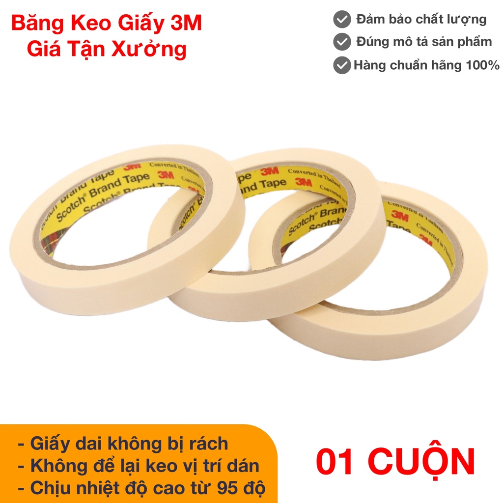 Băng keo giấy 3M dùng che sơn khổ 1,5cm dài 27m Masking Tape 3M (1 cuộn ...