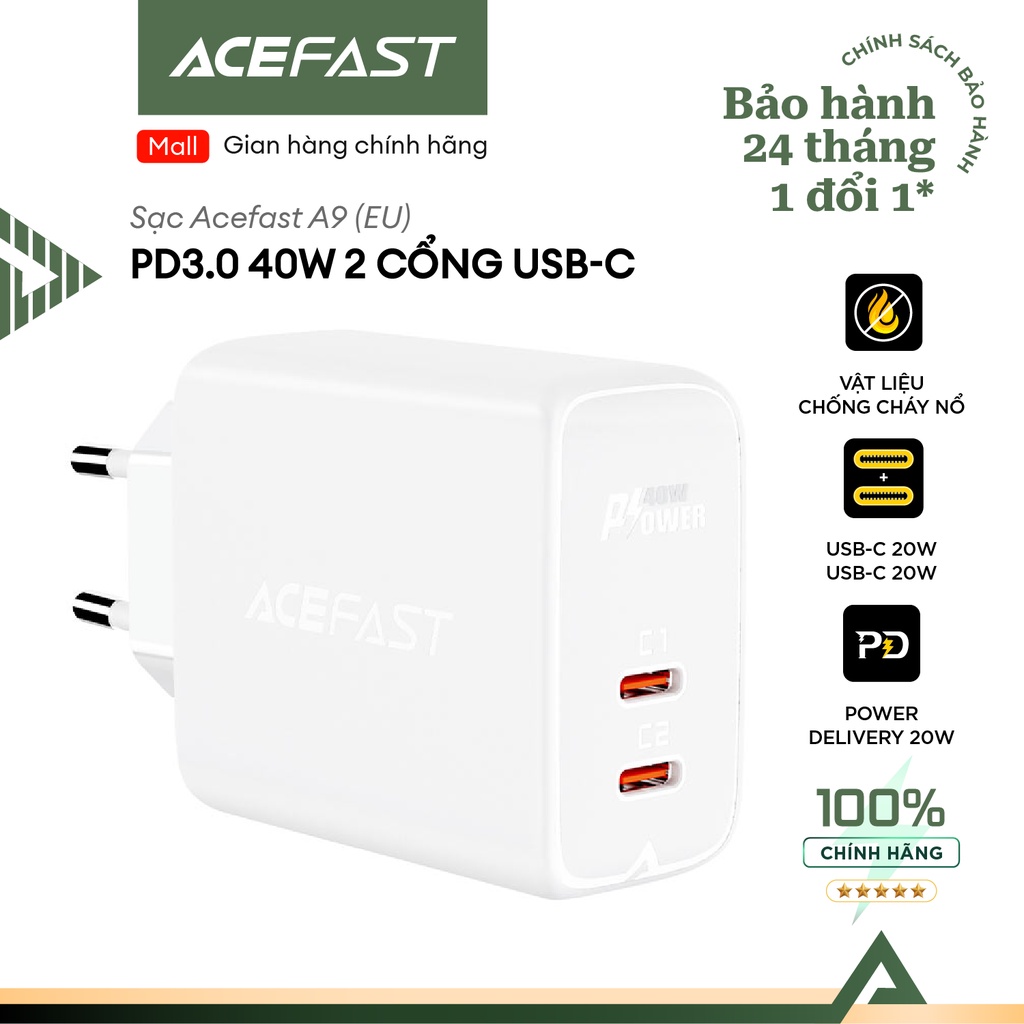 Sạc Acefast Pd3 0 40w 2 Cổng Usb C Eu A9 ChÍnh HÃng Acefast