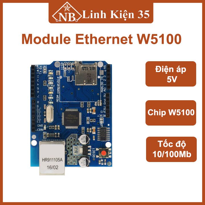 Module Ethernet Shield W5100 Wiznet chất lượng cổng SPI điện áp 5VDC ...