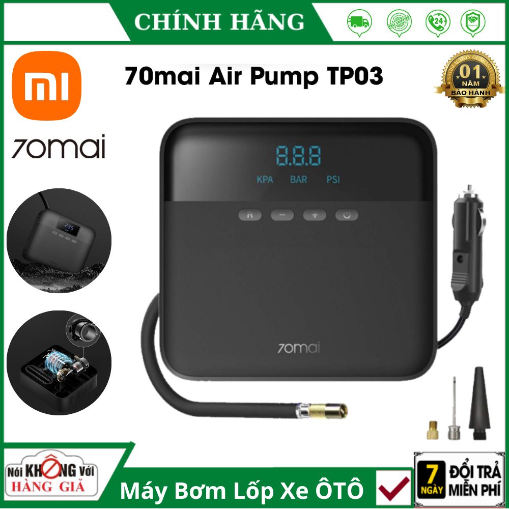 Máy bơm hơi lốp xe Xiaomi 70Mai TP03 mini 12V thích hợp với hầu hết các loại xe đạp , xe máy ...