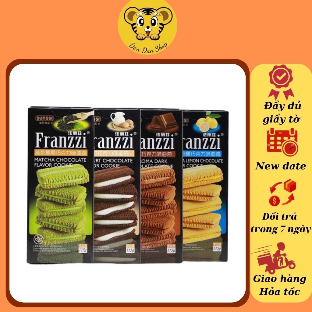 Bánh quy nhân kem FRANZZI hộp 115 gram kẹp kem socola, matcha, sữa chua ...