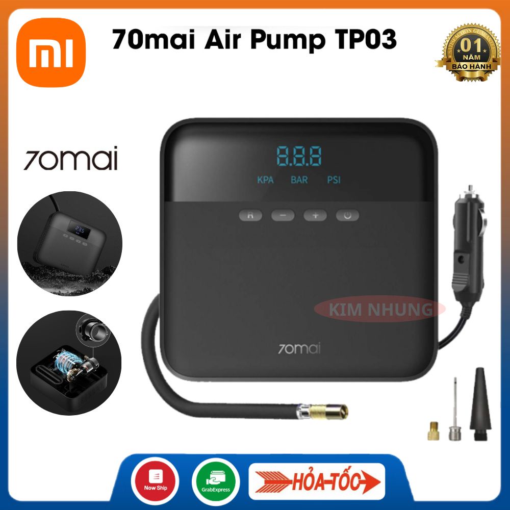 Máy bơm hơi lốp xe Xiaomi 70Mai TP03 mini 12V chính hãng thích hợp với hầu hết các loại xe đạp ...