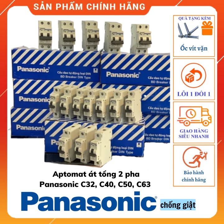 [Chính hãng] Aptomat, cầu dao tự động, át tổng 2 pha Panasonic C32, C40 ...