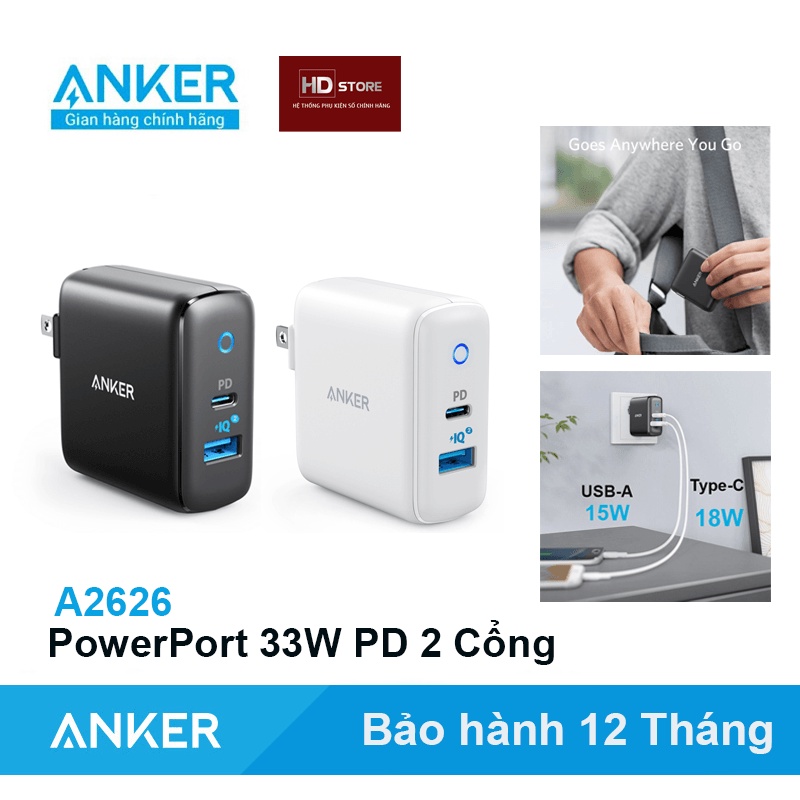 Củ Sạc nhanh ANKER 33W 35W 2 Cổng - A2626 A2630 A2636 A2331 Sạc nhanh ...
