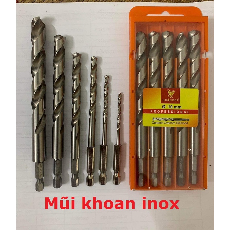 Mũi khoan inox SHANKER chuôi lục giác chuyên khoan inox,khoan sắt,khoan thép....Chất liệu thép ...