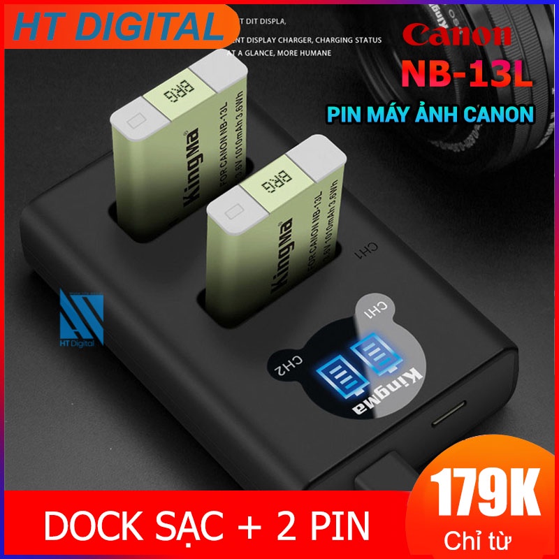 Dock Sạc 2 + 2 Pin Canon NB-13L KingMa dùng cho máy Canon G7XII G7X3 ...