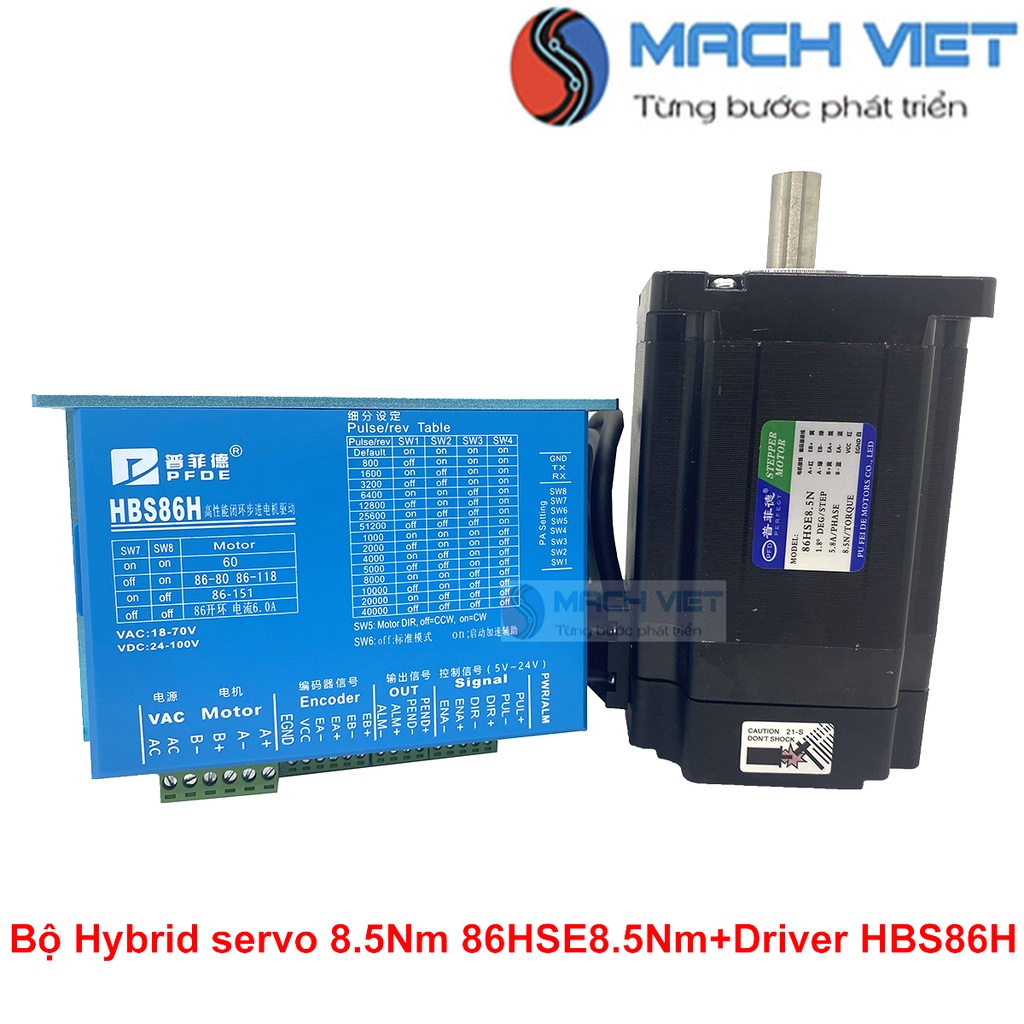 Bộ Động Cơ Hybrid servo 8.5Nm 86HSE8.5N + Driver HBS86H + Cáp hãng PFDE ...