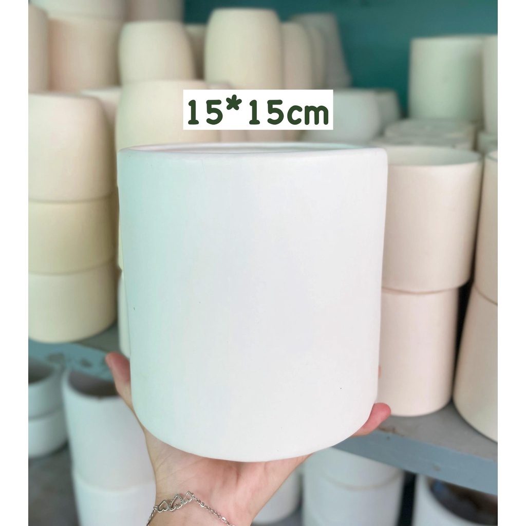[CHỈ HOẢ TỐC] CHẬU TRỤ TRÁNG MEN TRẮNG Size 11CM, 15CM, 18CM (1 chậu), tráng men, chậu cây trong ...