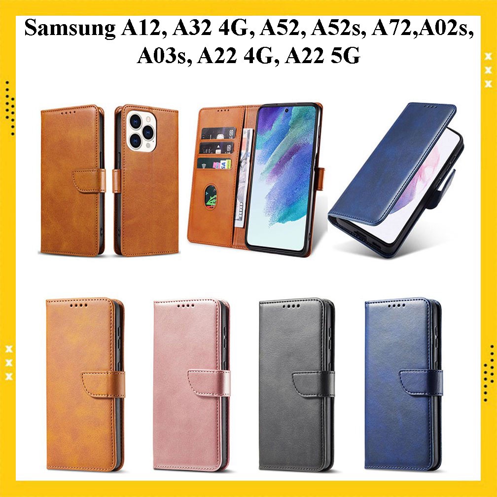 Bao da Samsung A12, A32 4G, A52, A52s, A53 5G, A72, A02s, A03s, A22 4G, A22 5G Kiểu ví nắp gập ...