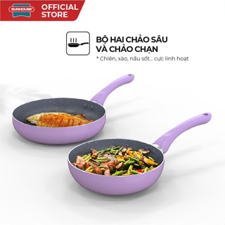 Cặp chảo chống dính đáy từ VIOLET SUNHOUSE VI112024 size 20cm-24cm| 3 lớp chống dính vân đá siêu ...