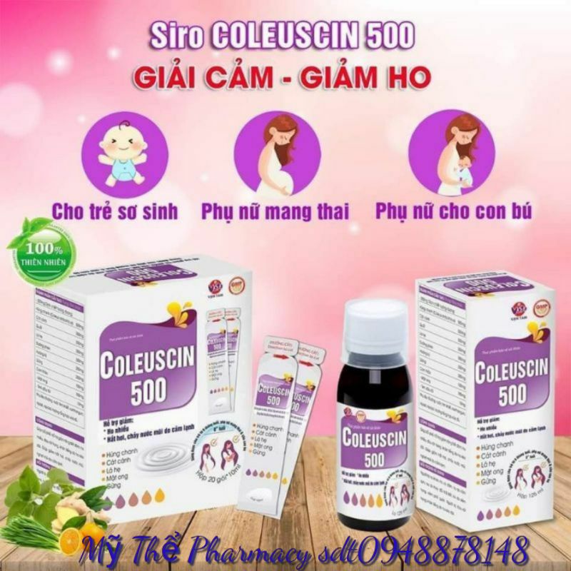 siro ho Coleuscin 500 (hộp 20 gói×10ml).Dùng được cho trẻ từ 0+ và phụ ...