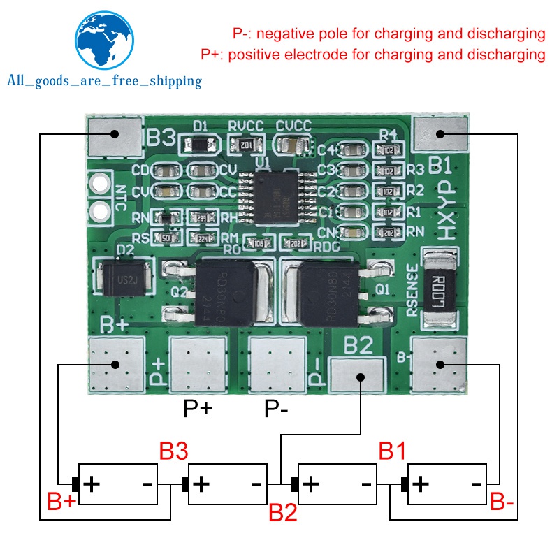 Tzt BMS 4S 3.2V 8A LiFePO4 Bảng bảo vệ sạc pin 12.8V 14.4V 18650 32650 Bộ pin LiFePO4 PCB 20A ...