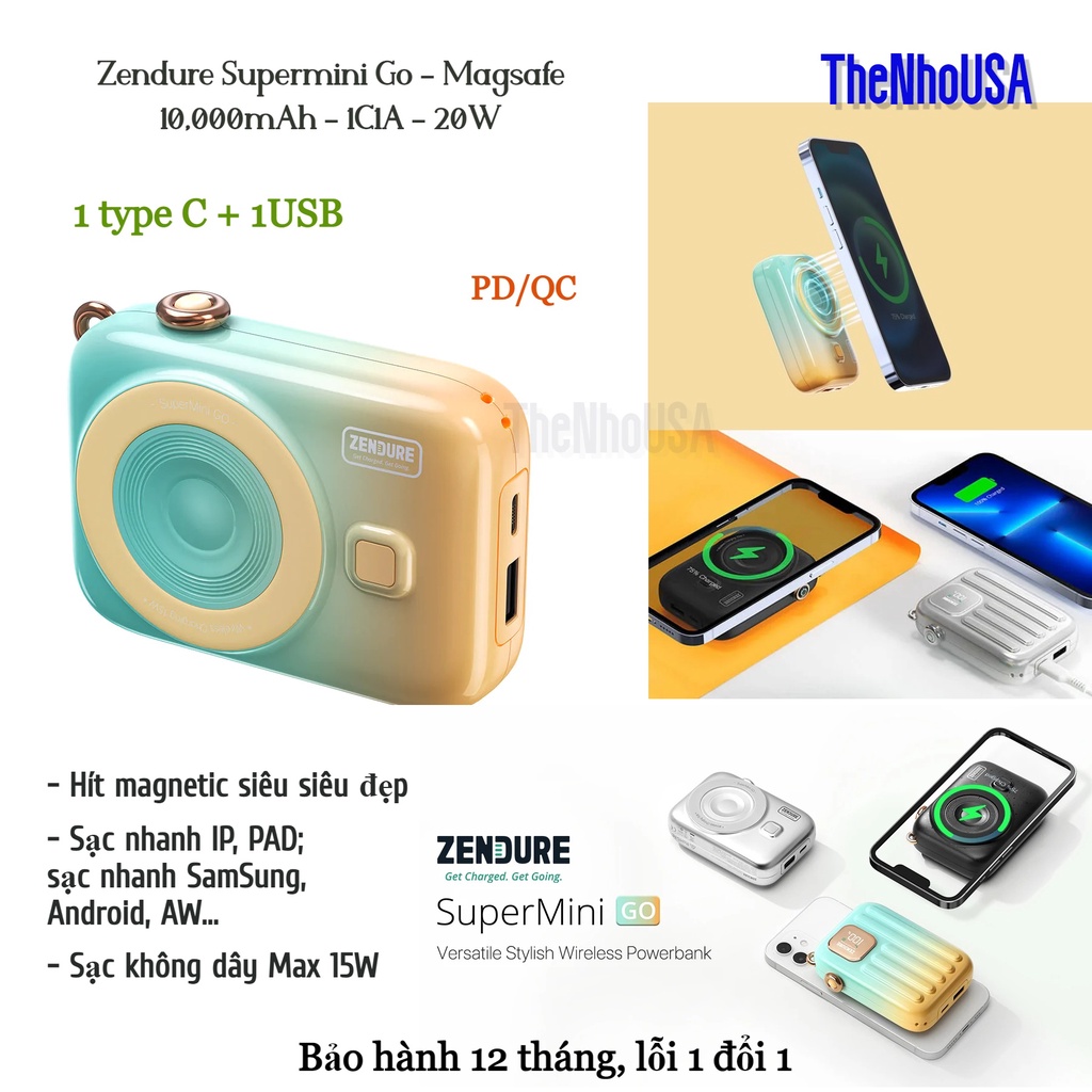 Pin dự phòng không dây Zendure Supermini Go - 20W - PD/QC - Magsafe 10 ...