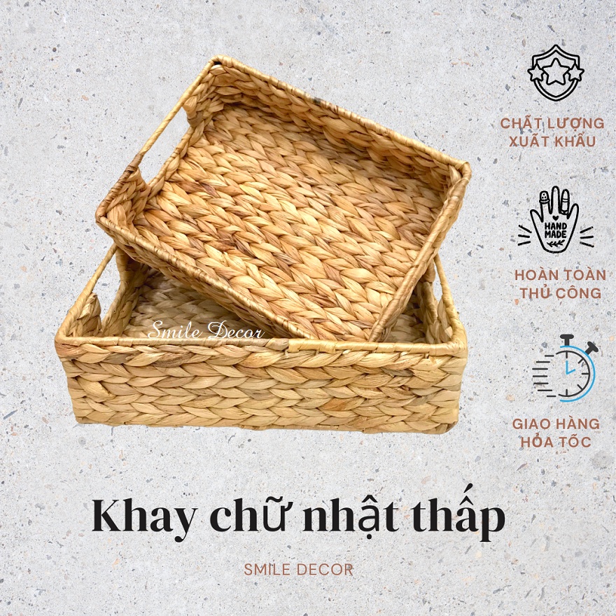 Khay trà, khay chữ nhật đựng đồ đan lục bình Smile Decor - Water ...