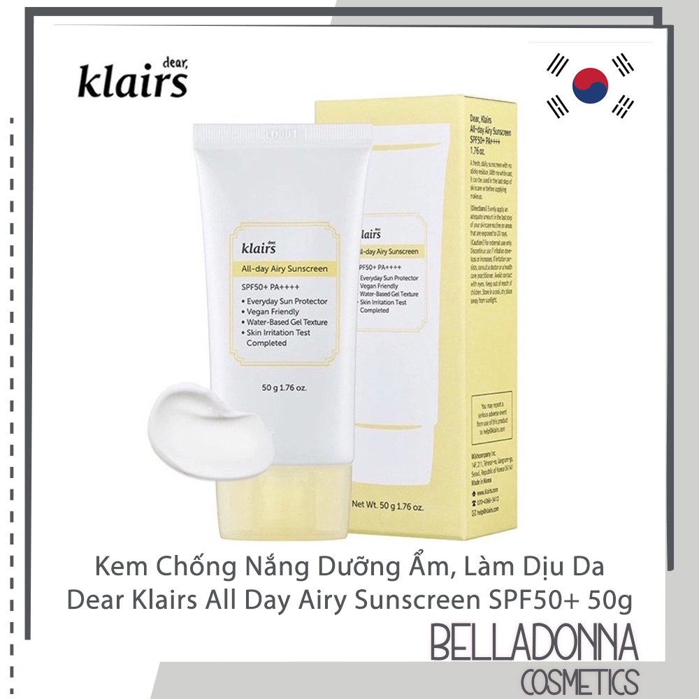 Kem Chống Nắng Dưỡng Ẩm, Làm Dịu Da Dear Klairs All Day Airy Sunscreen SPF50+ 50g | Shopee Việt Nam