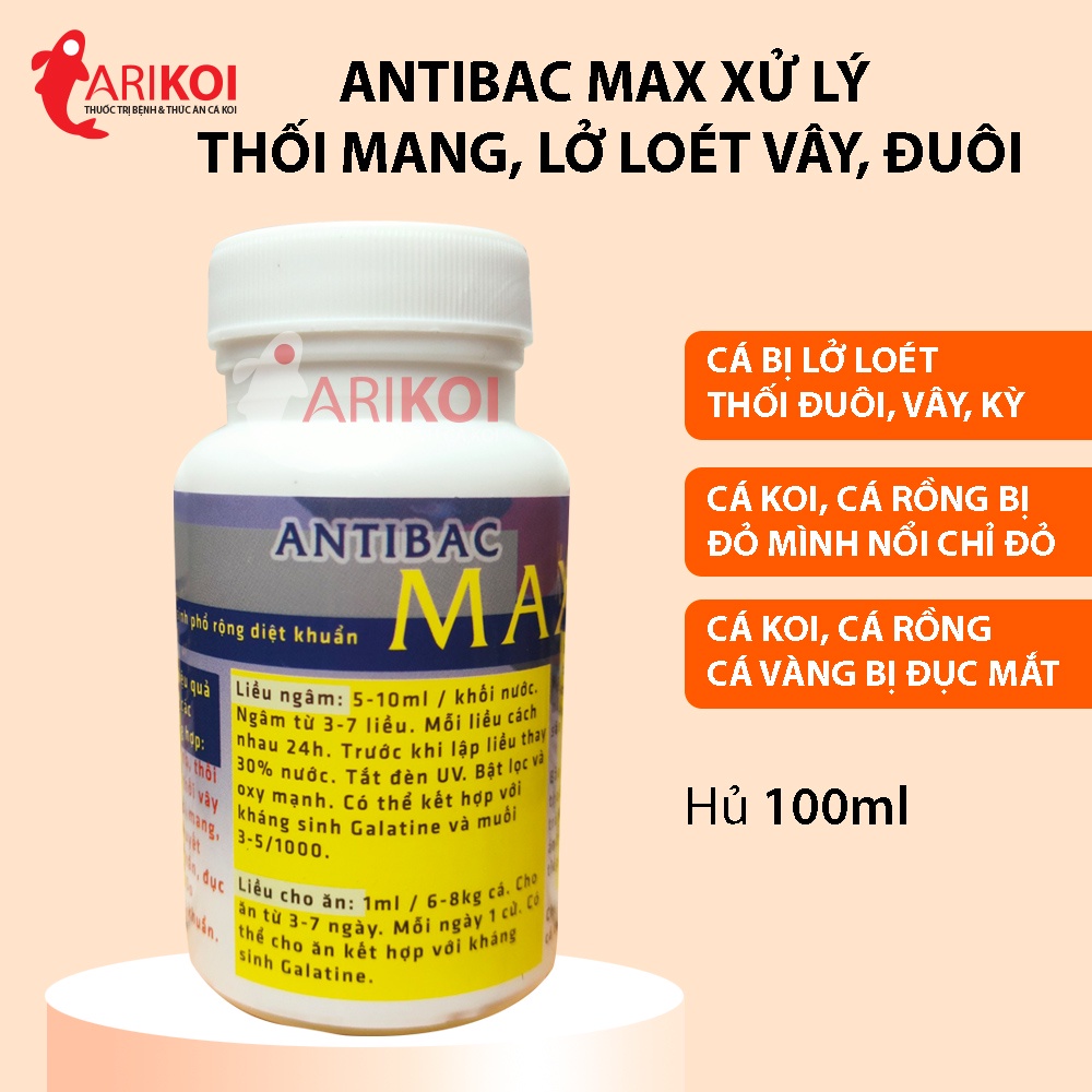 Antibac Max Dung dịch xử lý thối mang, lở loét vây, đuôi ở cá Koi, đục ...