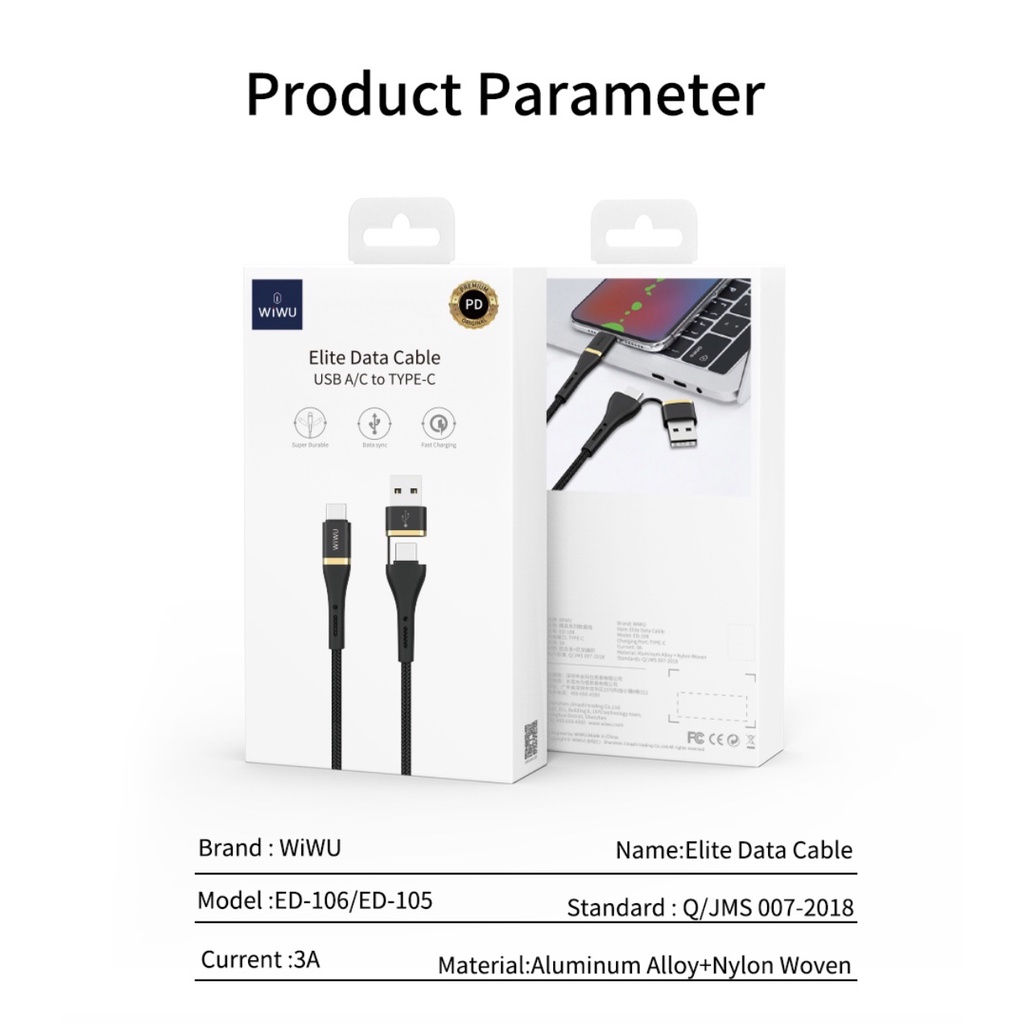 Cáp Wiwu ED-106 USB Và Cáp Dữ Liệu Sạc Nhanh Type-c Sang Type-c 3A Cho ...