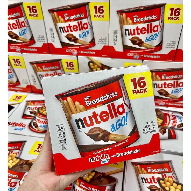 Thùng 16 hộp bánh que chấm Nutella chocolate breadsticks, Bánh que chấm ...