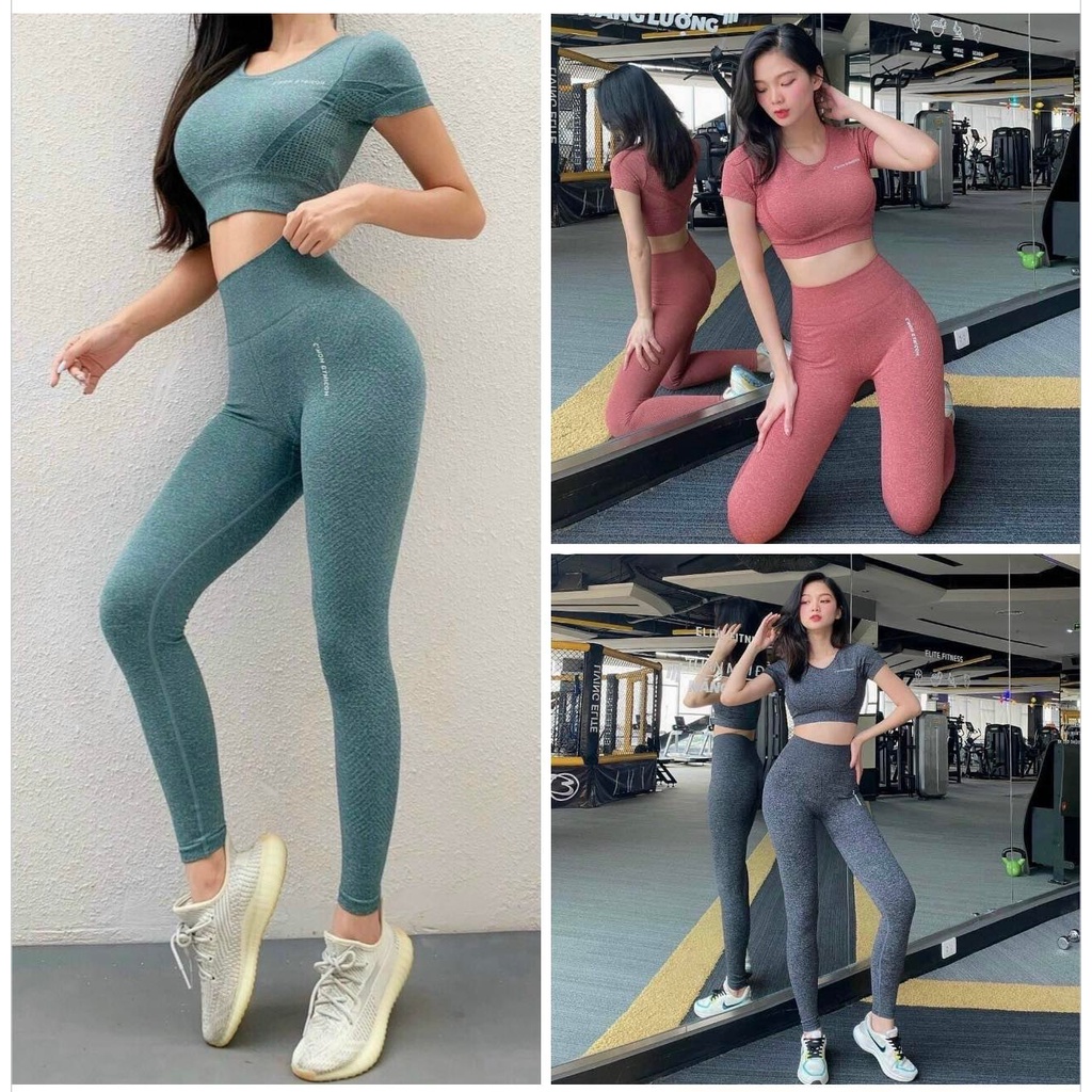 [QC44] Bộ tập gym yoga nữ CMon sẵn mút, chun mông, chất dệt Quảng Châu,vải co giãn tập thể thao ...