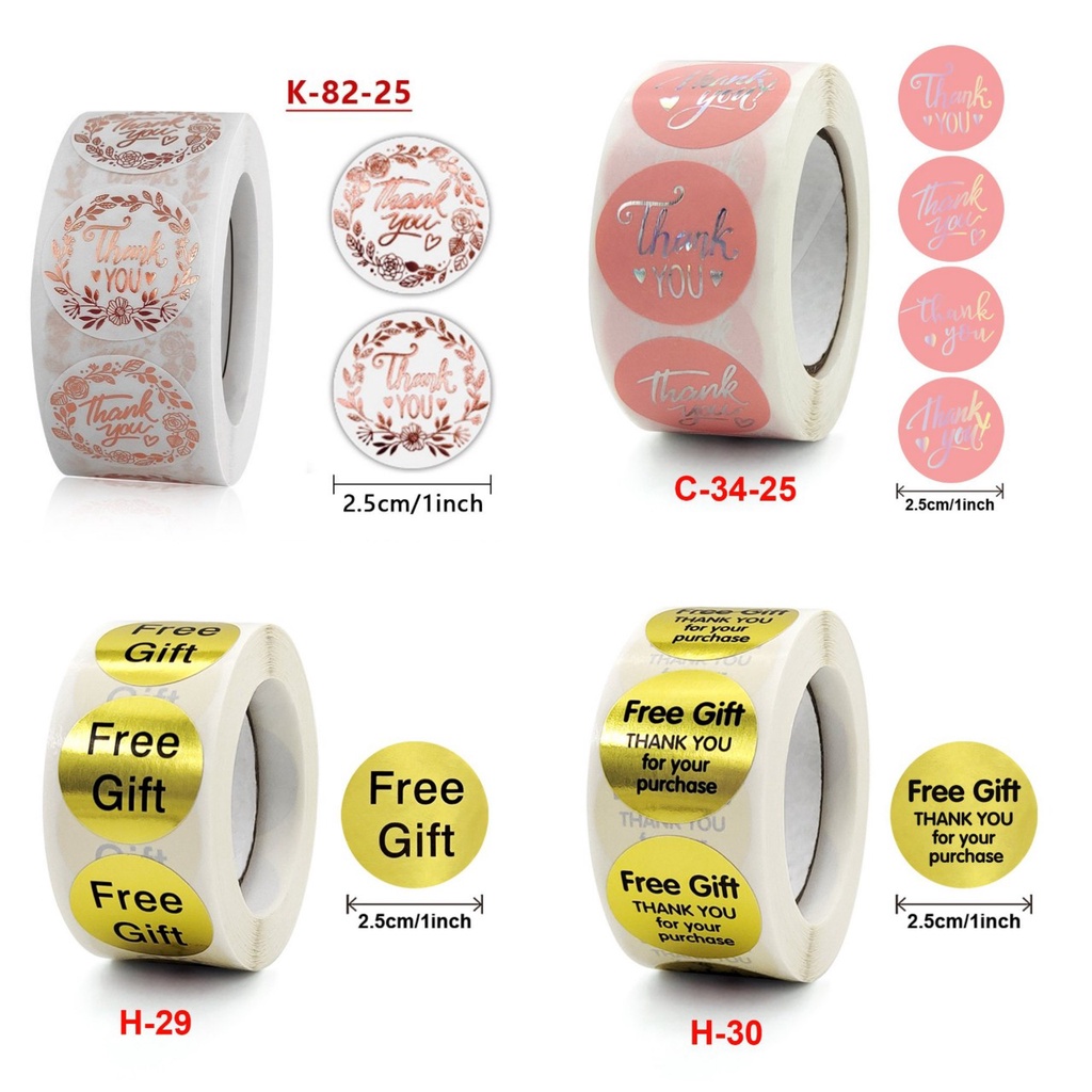 Cuộn 500 tem Sticker Thank you in màu tự dính 2.5cm - Tem cảm ơn ...