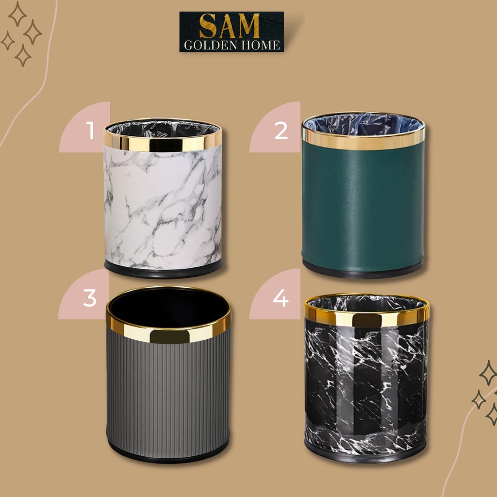 Thùng Rác Decor Sang Trọng Gold Marble Garbage Viền Vàng 10L Chống Nước ...
