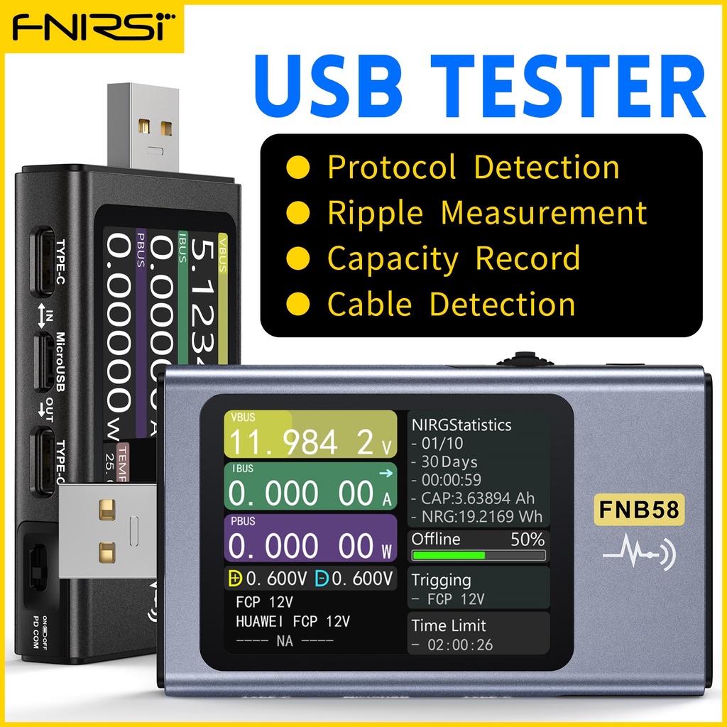 Fnirsi-fnb58 Máy kiểm tra USB Vôn kế Ampe kế TYPE-C Phát hiện sạc nhanh ...
