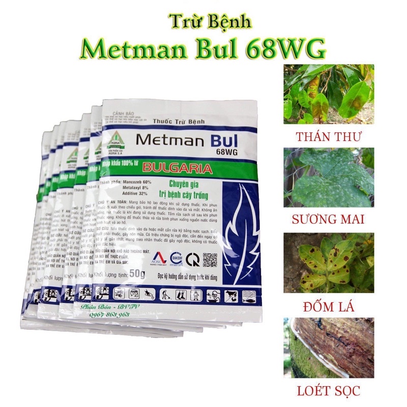 Diệt nấm bệnh cây cảnh theo cơ chế nội hấp cực mạnh METMAN BUL 68WG,gói ...