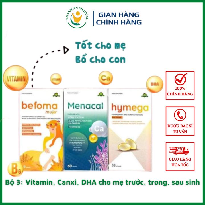Bộ 3: Befoma + Menacal + Hymega Bổ Sung Sắt, 18 vitamin + Canxi + DHA ...
