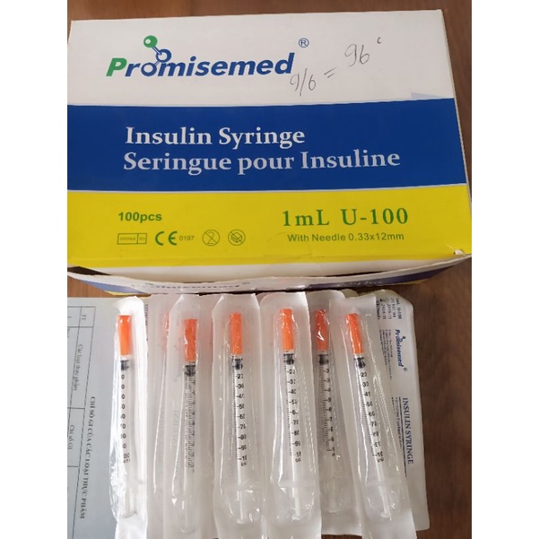 Hộp 100 chiếc xi lanh tiêm Thẩm mỹ, Bơm kim tiêm tiểu đường 40ui/100ui ...