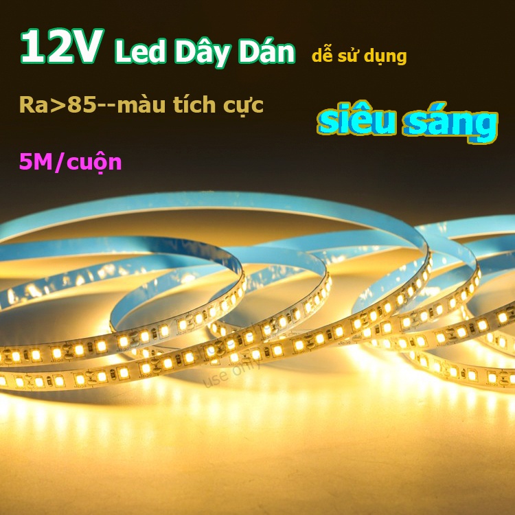 Cuộn led dây dán 5m 12V 120 240 led/ Mét có keo dán 1 mặt đơn sắc ...