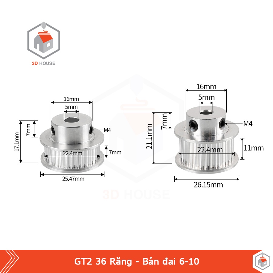 Puly GT2 36 Răng Bản Đai 6-10mm Trục 5/6/6.35/8/10mm cho Máy In 3D ...