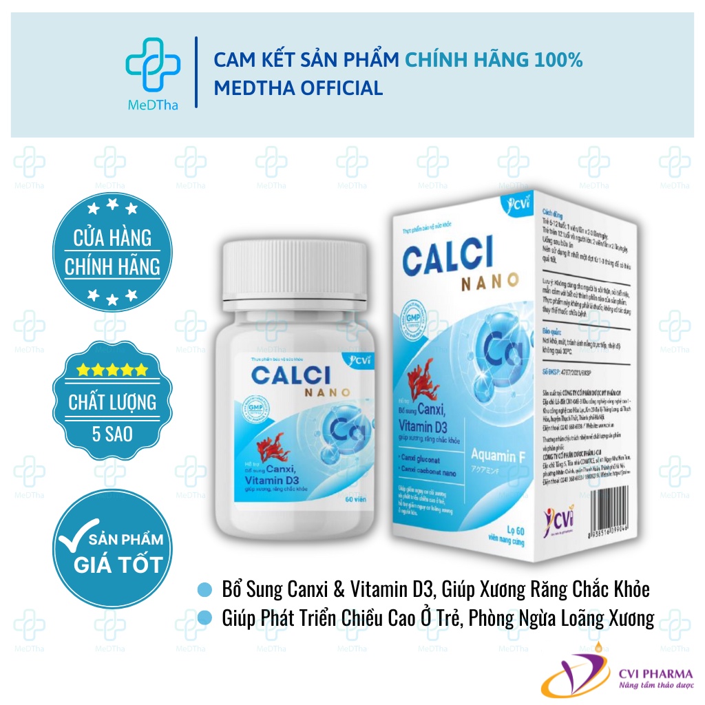 Calci NaNo - Bổ Sung Canxi và Vitamin D3 Giúp Phát Triển Chiều Cao, Xương Răng Chắc Khỏe (Lọ 60 ...