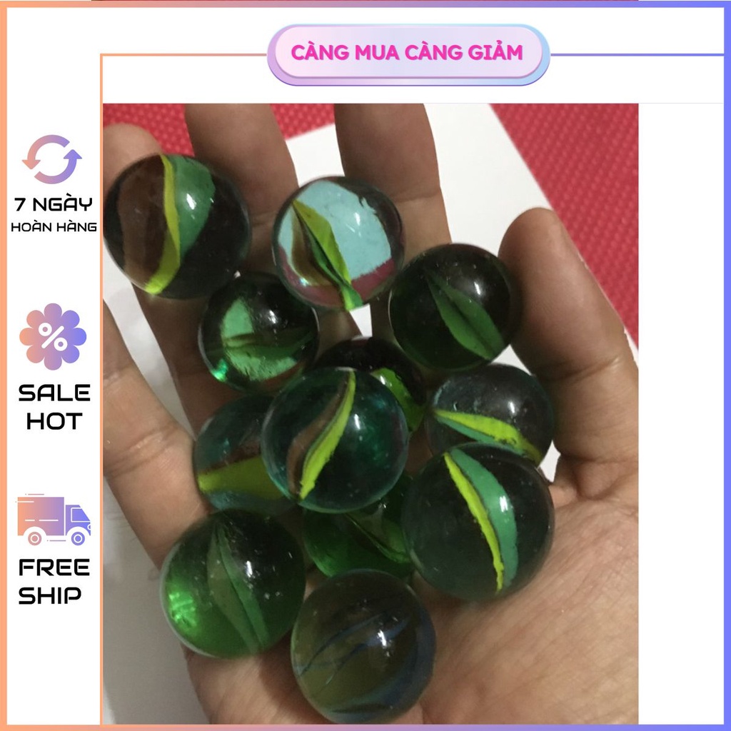 Bi ve thuỷ tinh Loại to khế 3 màu bộ 10,20 viên đường kính 24mm ...