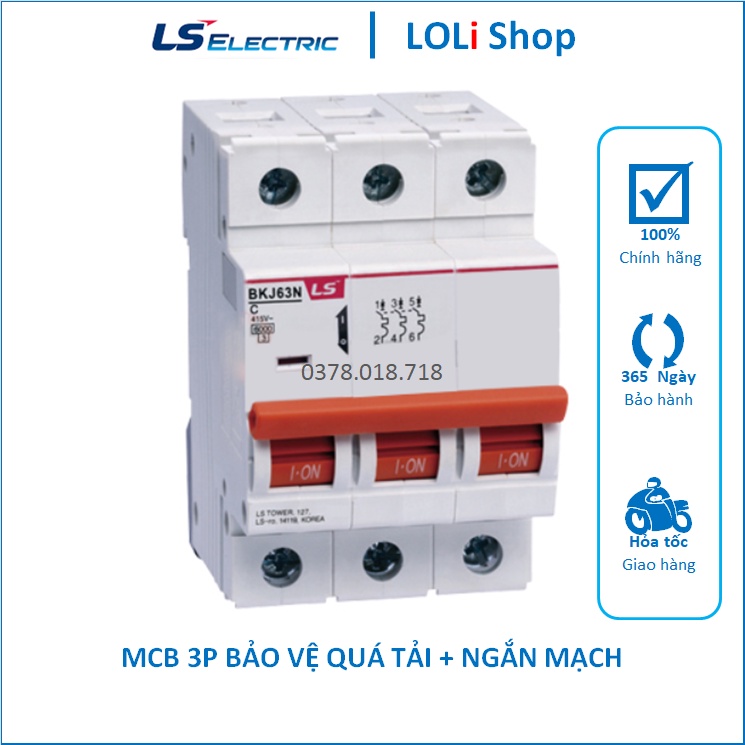 MCB 3P CB tép cầu dao 3 pha 6A 10A 16A 20A 25A 32A 40A 50A 63 6kA LS BKJ63N 3P Áp tô mát tép át ...