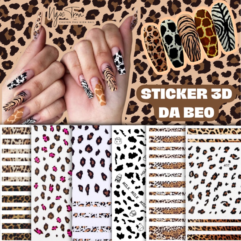 Sticker 3D | Da Beo & Bò Sữa | Hình Dán Móng Tay | Shopee Việt Nam