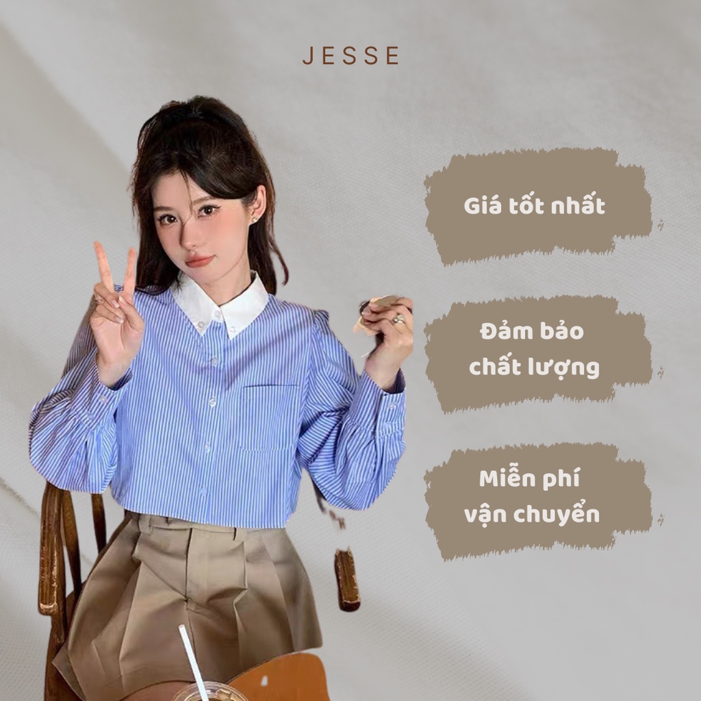 ÁO SƠ MI KẺ TAY BỒNG PHỐI CỔ DÁNG TOP JESSE SHOP | Shopee Việt Nam