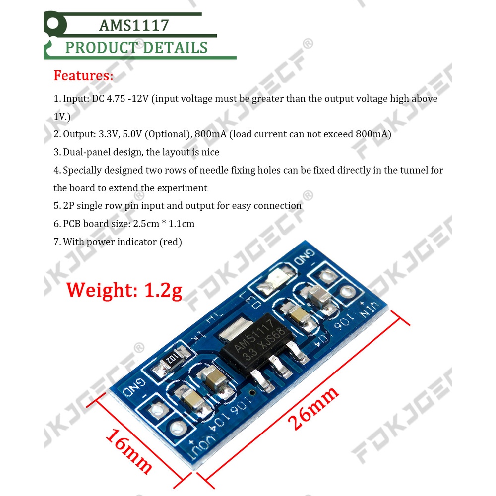 Mô Đun Hạ Áp AMS1117 LM1117 SMD DC-DC 4.5V-7V Xuống 3.3V 5.0V Cho Arduino bluetooth | Shopee ...