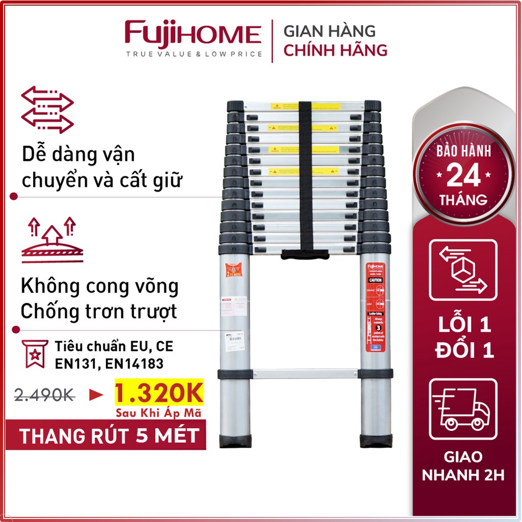 Thang nhôm rút đơn Nhập Khẩu 3,8m - 4,4m - 5m gấp gọn FUJIHOME, thang ...