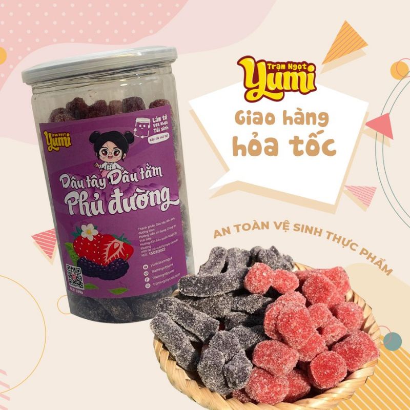 Dâu tây dâu tằm phủ đường Yumi 500g kẹo hoa quả mix chua ngọt ăn vặt ...