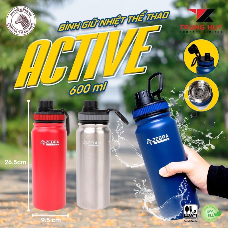 Bình nước thể thao giữ nhiệt ZEBRA Active II Thái Lan Inox 304-600ml | Shopee Việt Nam