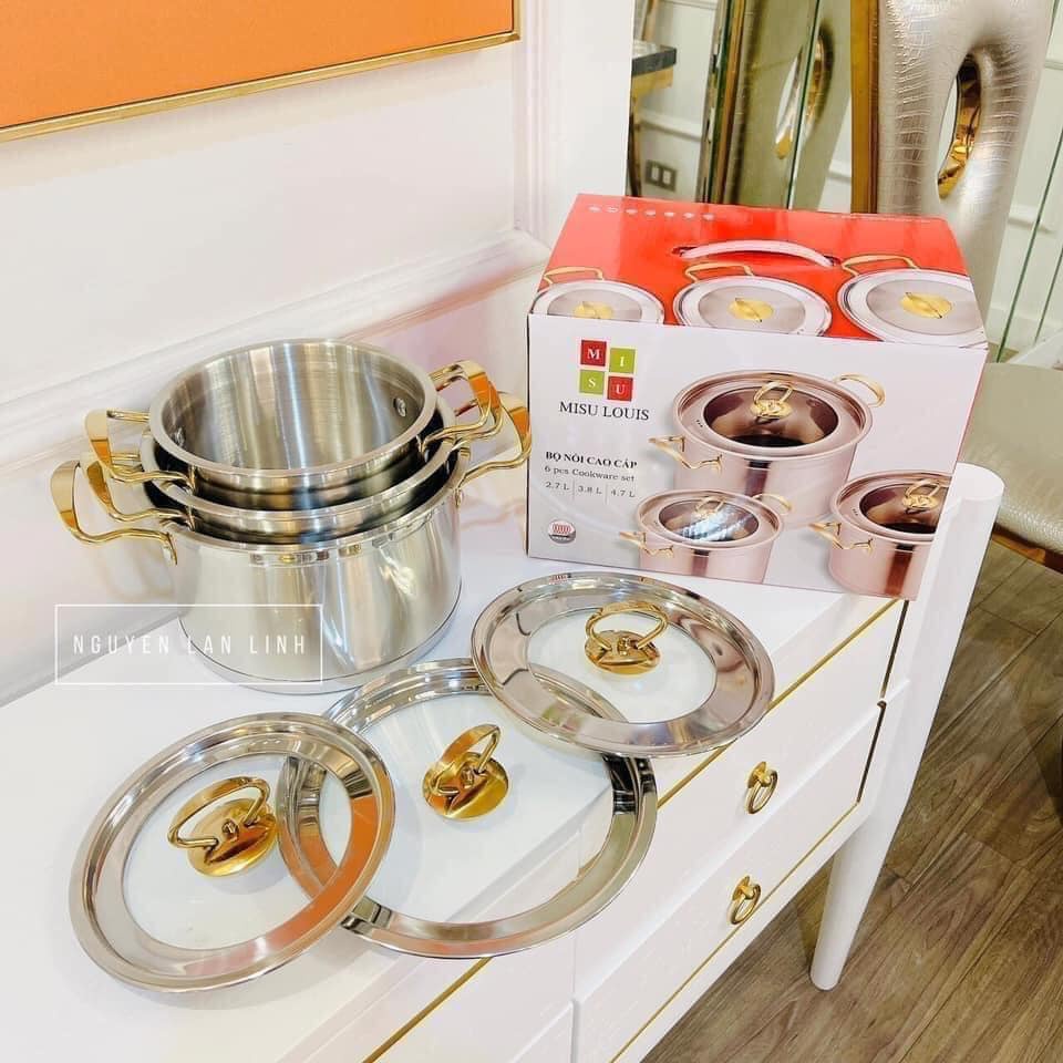 Bộ nồi Misu Louis đa năng 3 món bộ nồi inox 304 đức cao cấp dễ dàng vệ ...