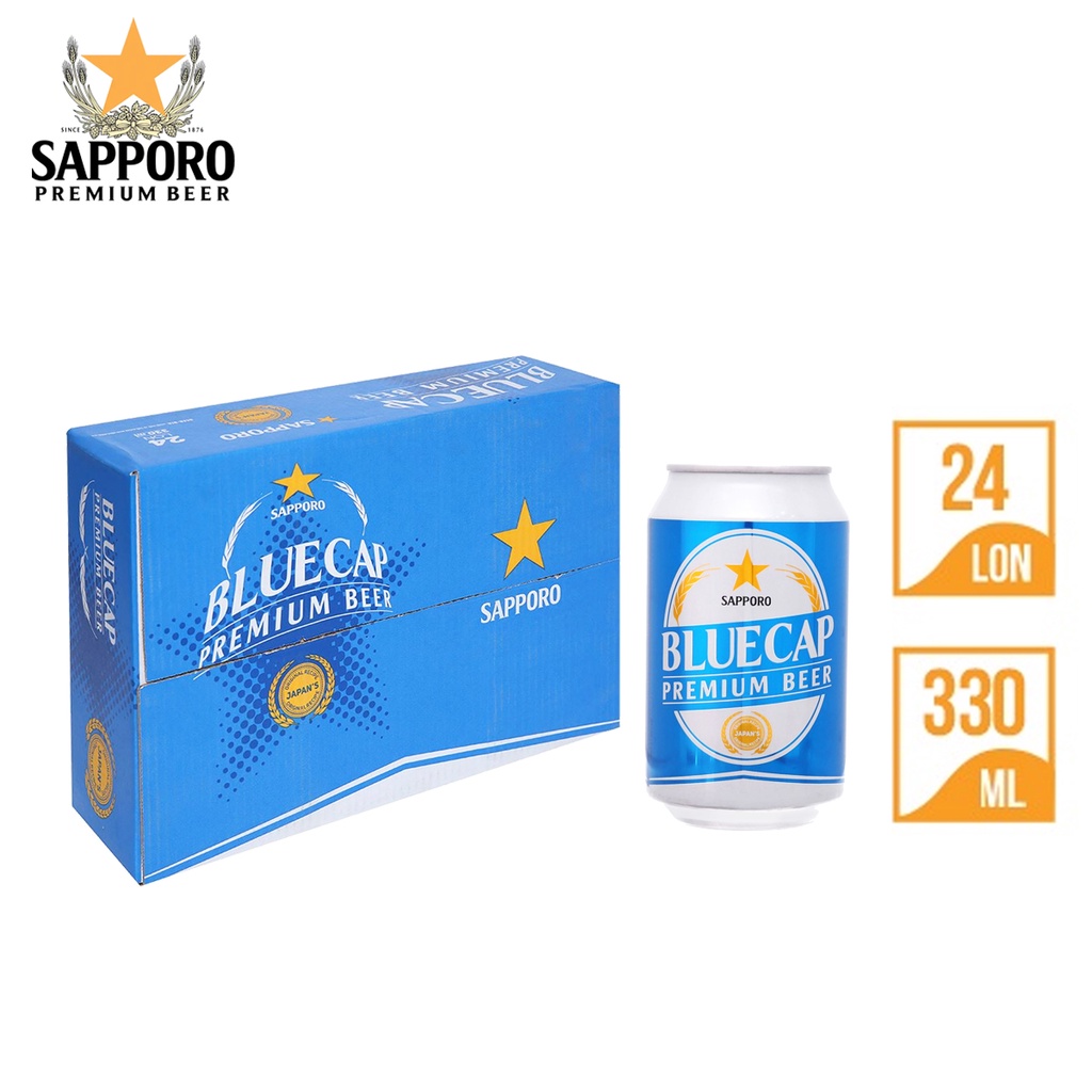 THÙNG 24 LON BIA BLUE CAP SAPPORO PREMIUM BEER 330ML | Shopee Việt Nam
